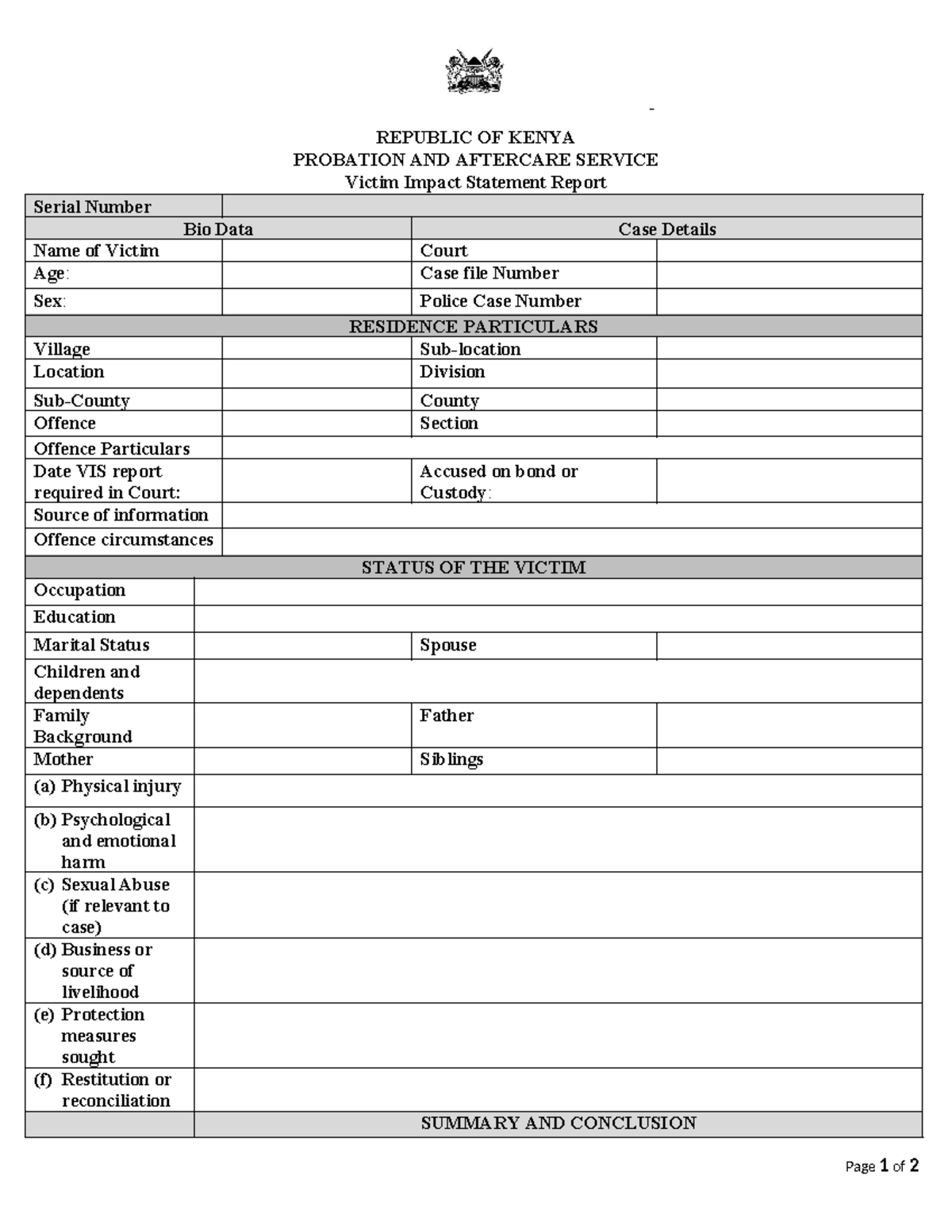 Sample Victim Impact Statement Template 1 - REPUBLIC OF KENYA PROBATION ...