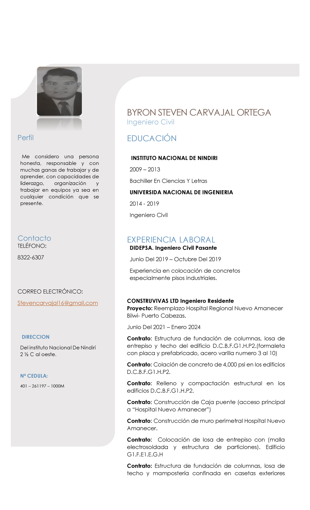 CV Completo Steven - EJEMPLO DE ORGANIZACION CV - BYRON STEVEN CARVAJAL ...