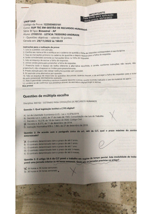 Prova unip - Fundamentos da Administração - Studocu