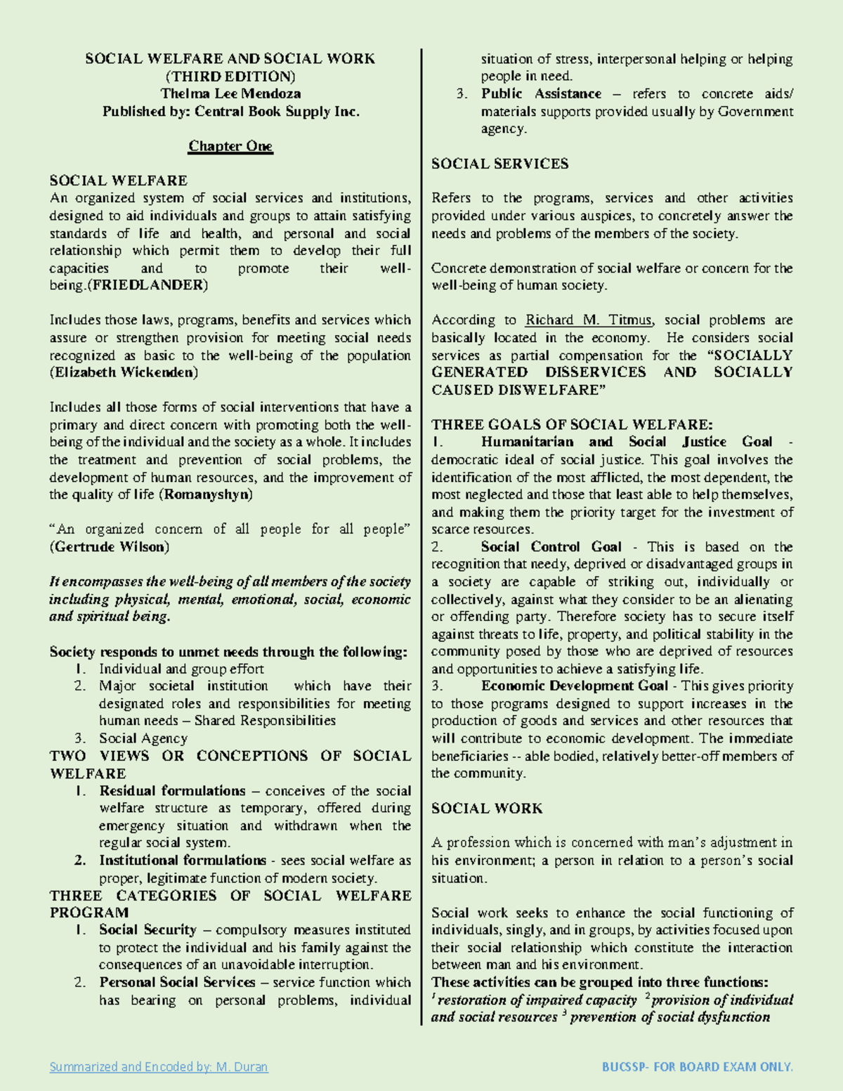 Orange-BOOK- Summary - SOCIAL WELFARE AND SOCIAL WORK (THIRD EDITION ...