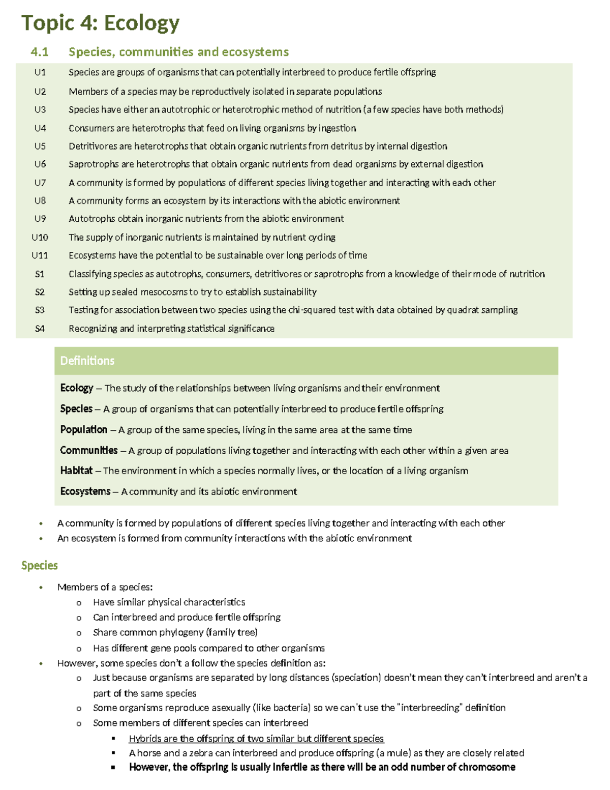 Ecology notes sl - Topic 4: Ecology 4 Species, communities and ...