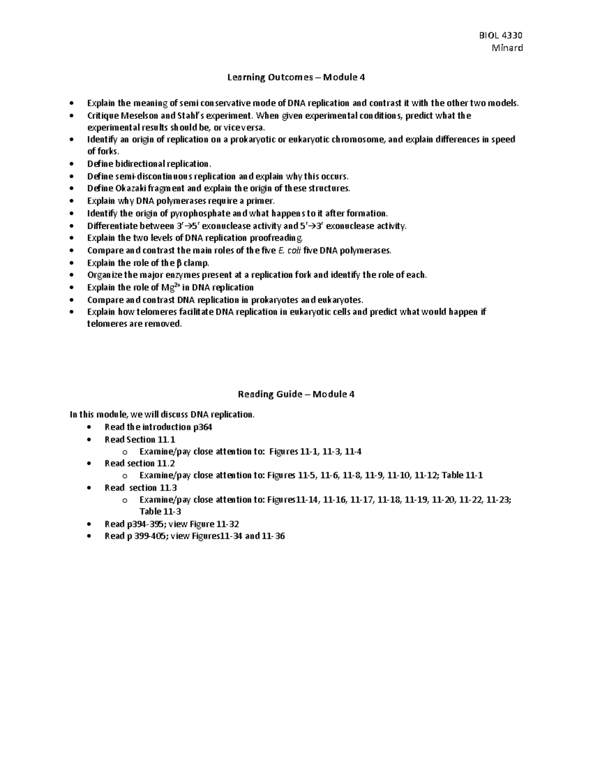 LO Module 4 - Biology Notes - BIOL 4330 Minard Learning Outcomes ...