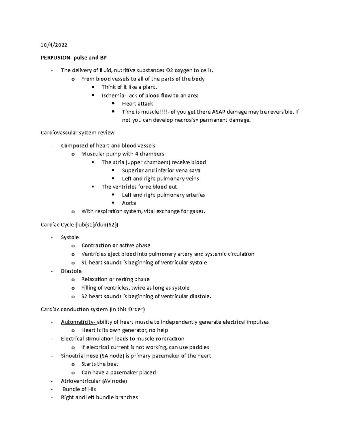 Perfusion - Fall Nursing 110, Glaser as the instructor - 10/4 ...