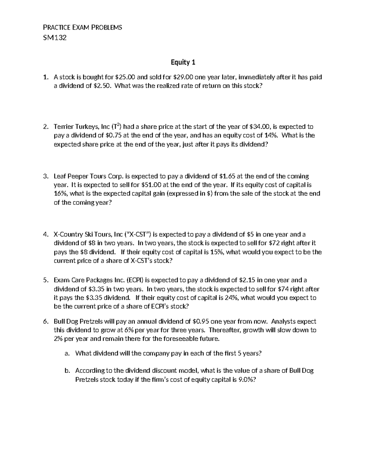 Practice Exam Problems 11 - Equity 1 - Tagged - PRACTICE EXAM PROBLEMS ...