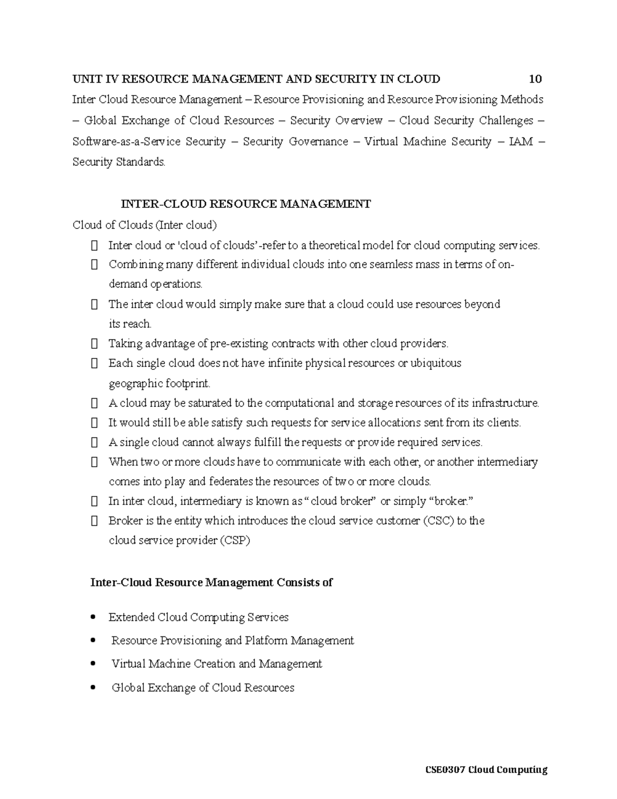 Inter Cloud - xvz - CSE0307 Cloud Computing COMPUTING UNIT IV RESOURCE ...