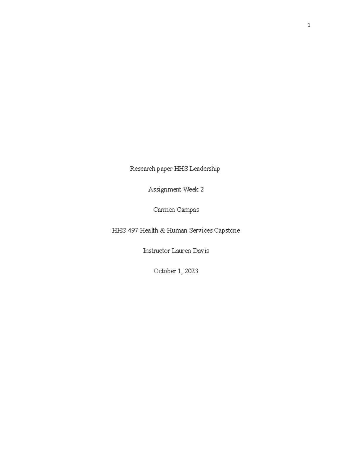 Wk 2 Research paper HHS Leadership Carmen Campas - Research paper HHS ...