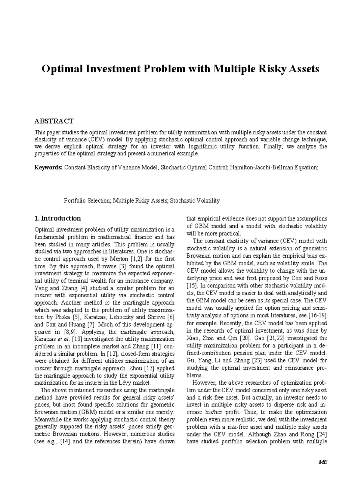 Optimal Investment Problem with Multiple Risky Assets - Optimal ...