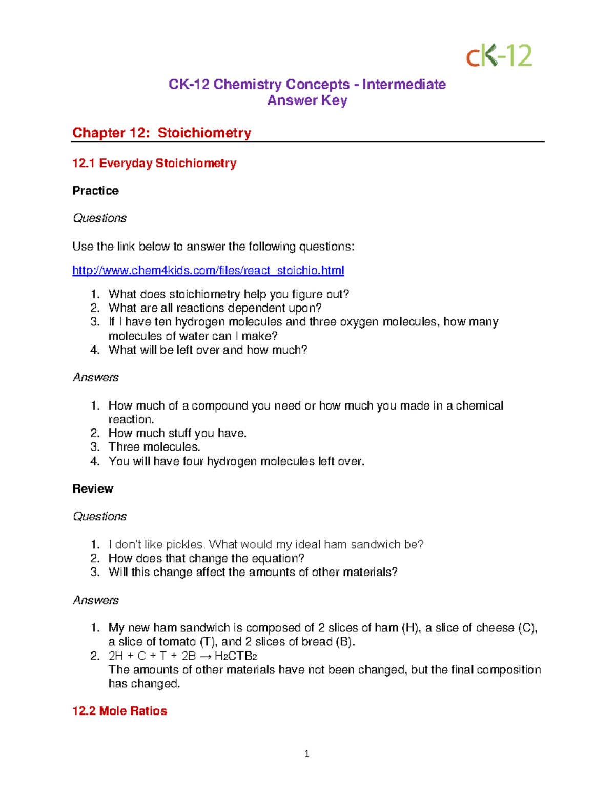Chem Int CC Ch 12 Stoichiometry Answers 09 - CK-12 Chemistry Concepts - Intermediate Answer Key ...