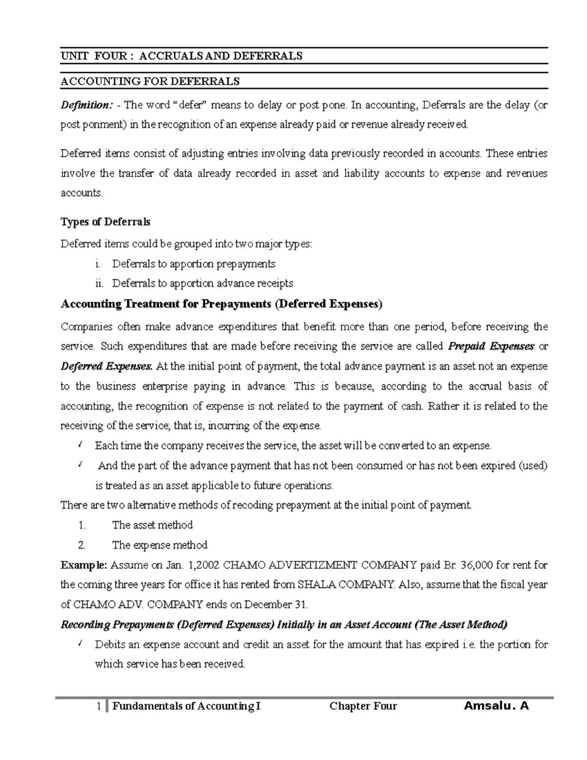 Principle of Accounting 1 - Chapter 4 - UNIT FOUR : ACCRUALS AND ... Principle of Accounting 1 - Chapter 4 - UNIT FOUR : ACCRUALS AND ...