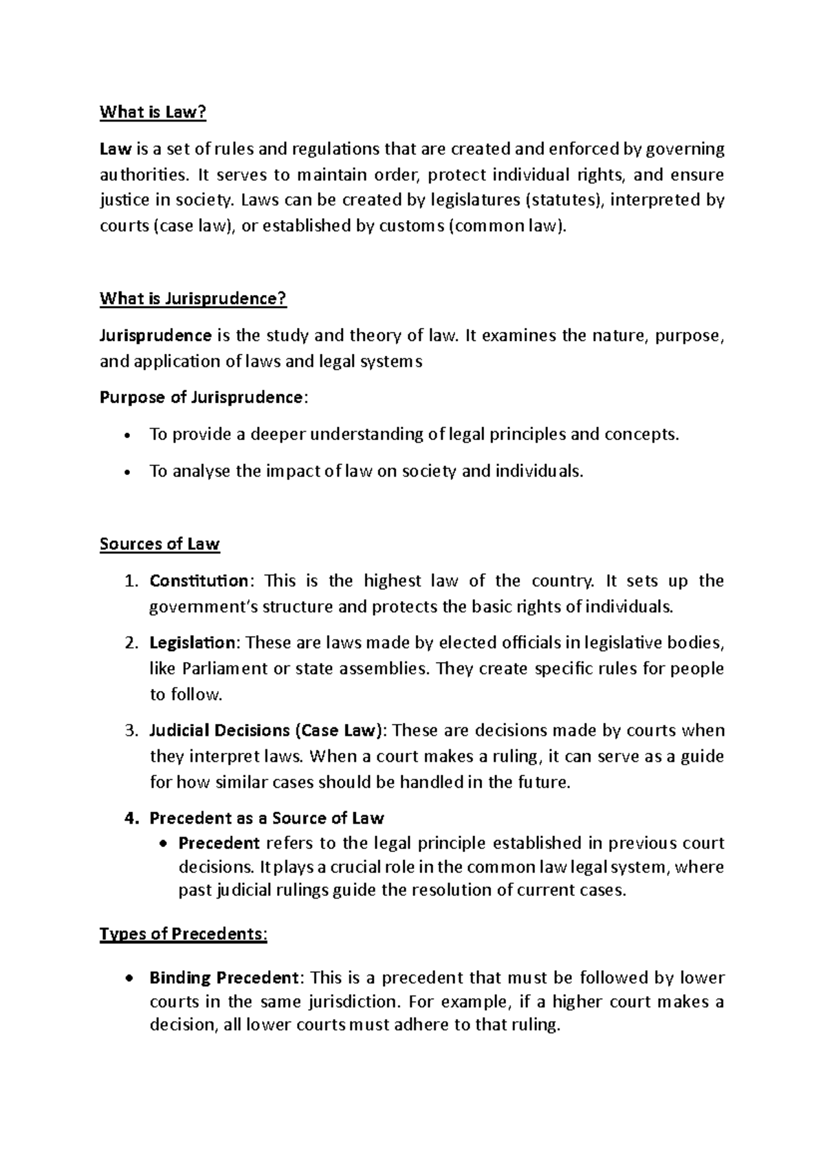 LAW- Module-1 - BEST NOTES ON HAND - What is Law? Law is a set of rules ...