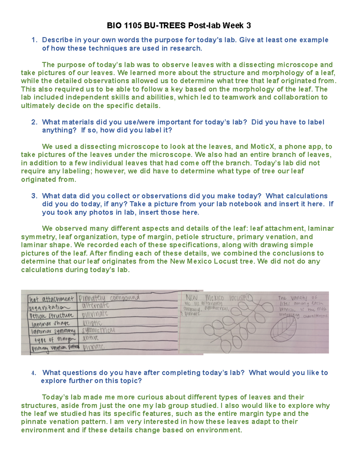 BU- Trees Post-lab Week 3 - BIO 1105 BU-TREES Post-lab Week 3 Describe ...