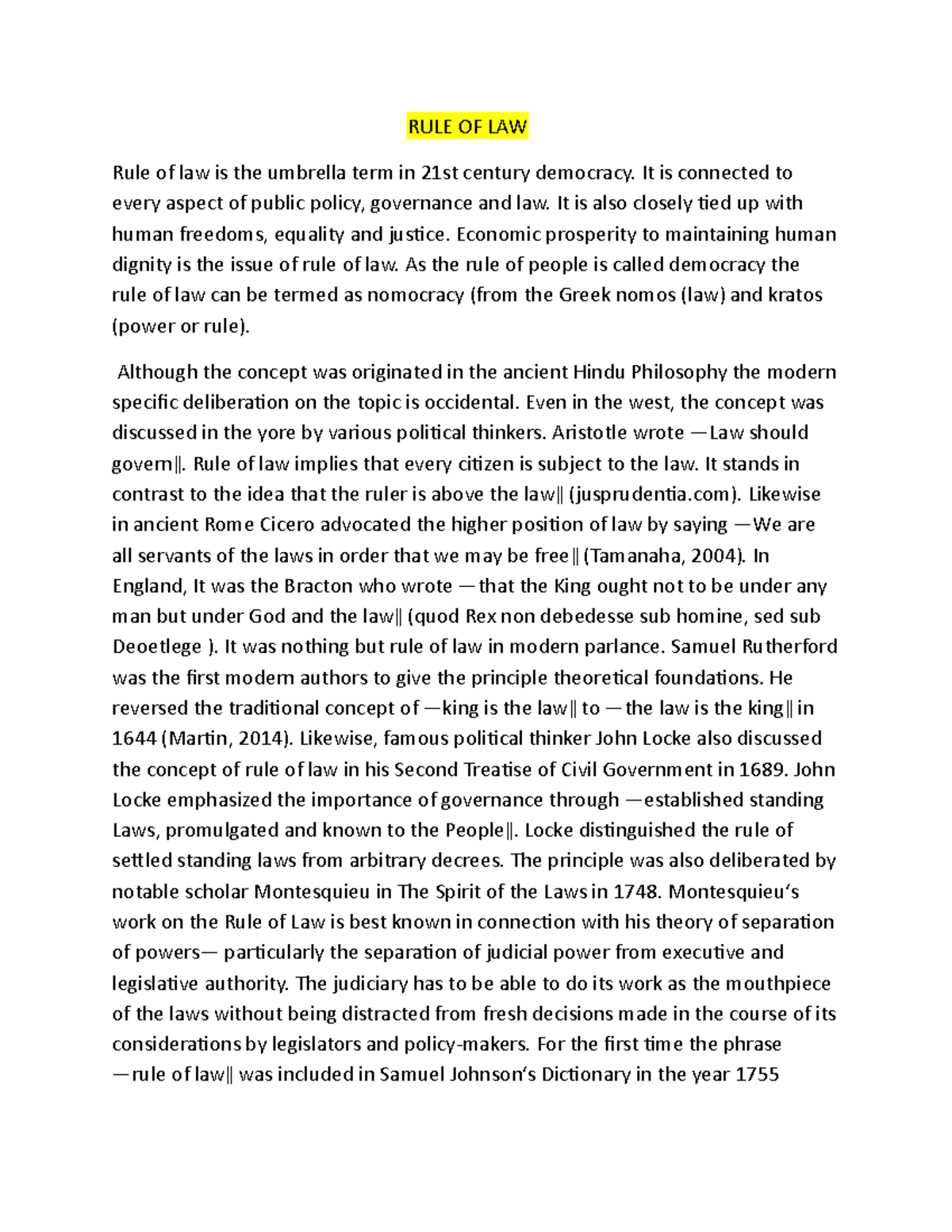 Rule Of Law This Is The Note On Rule Of Law RULE OF LAW Rule Of Law