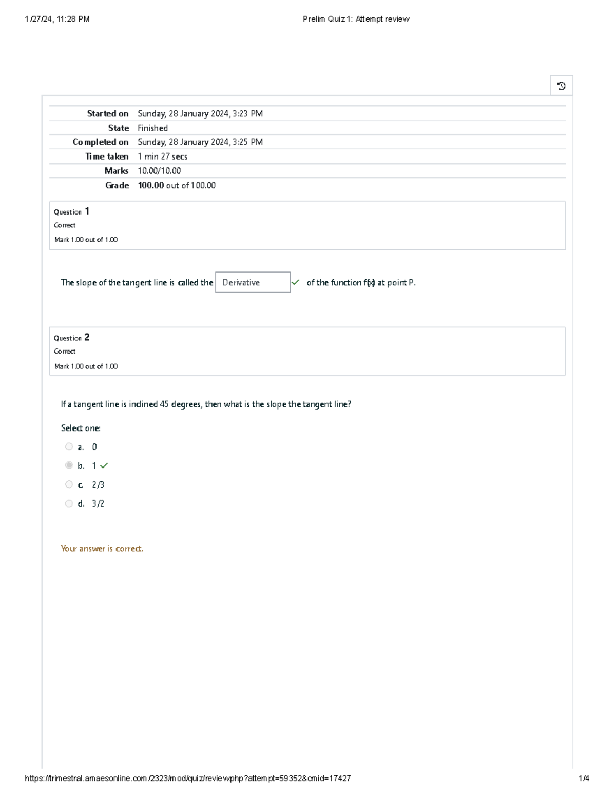 Calculus 1 Prelim Quiz 1 - Started on Sunday, 28 January 2024, 3:23 PM ...