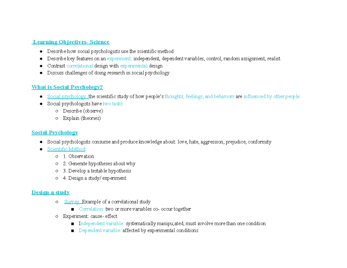 SOP Exam 1 Notes - Learning Objectives- Science Describe how social ...