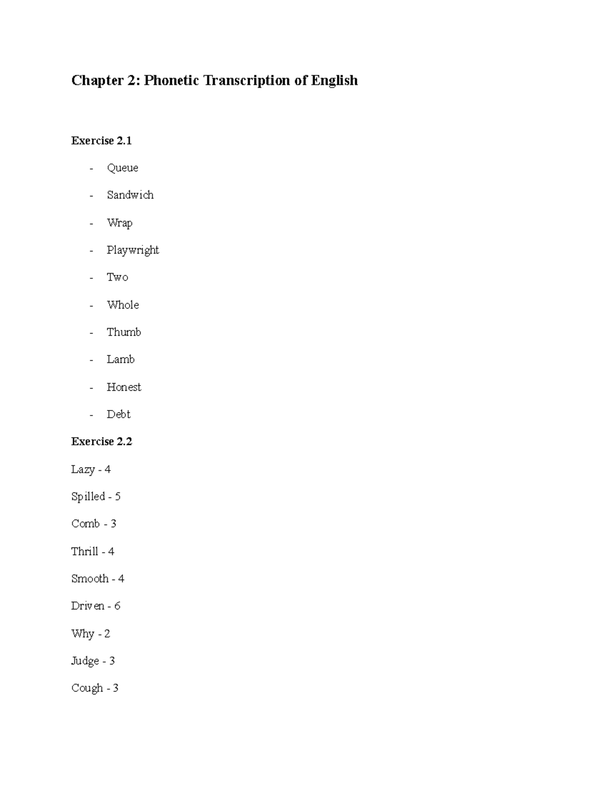 Chapter 2 exercises - help notes - Chapter 2: Phonetic Transcription of ...