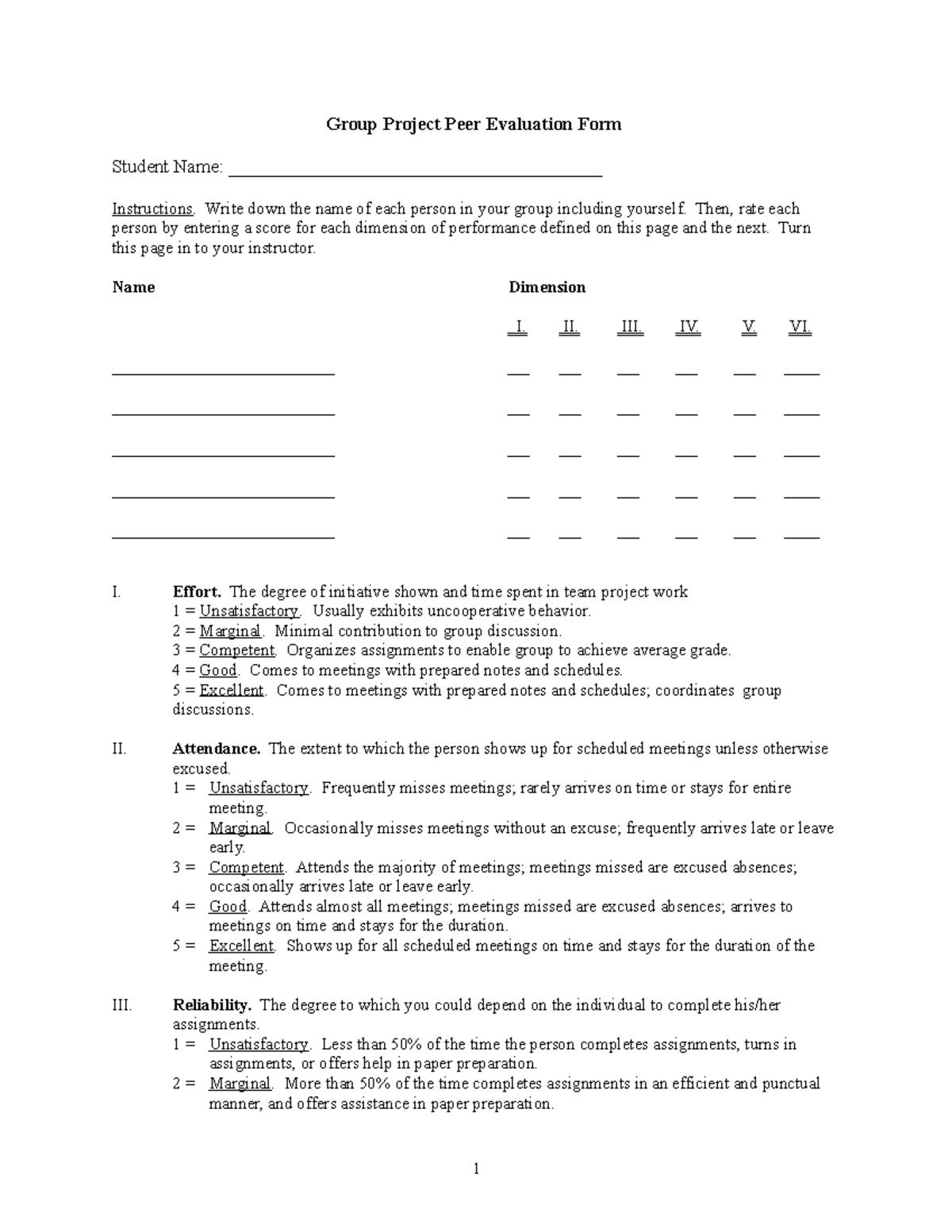 Group Project Peer Evaluation Form 2020 - Group Project Peer Evaluation ...