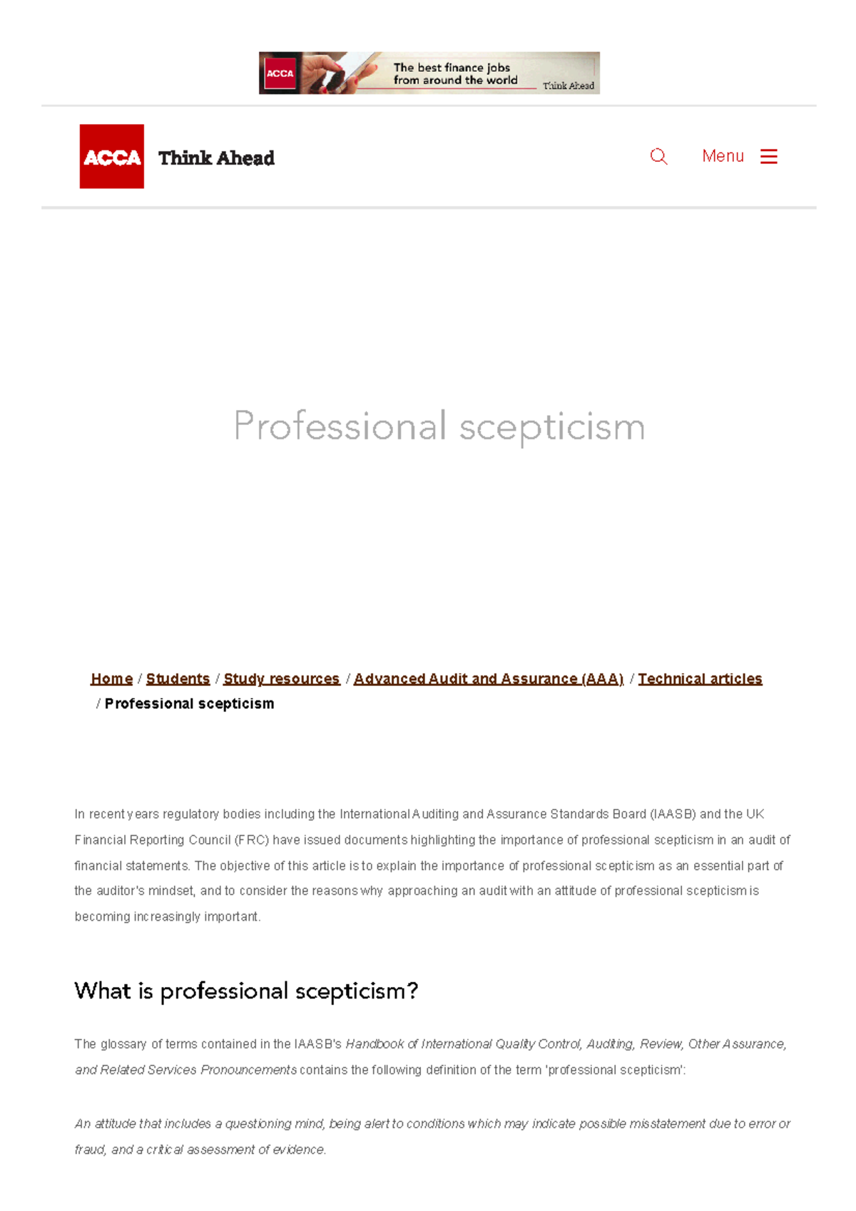 Professional scepticism - The objective of this article is to explain ...