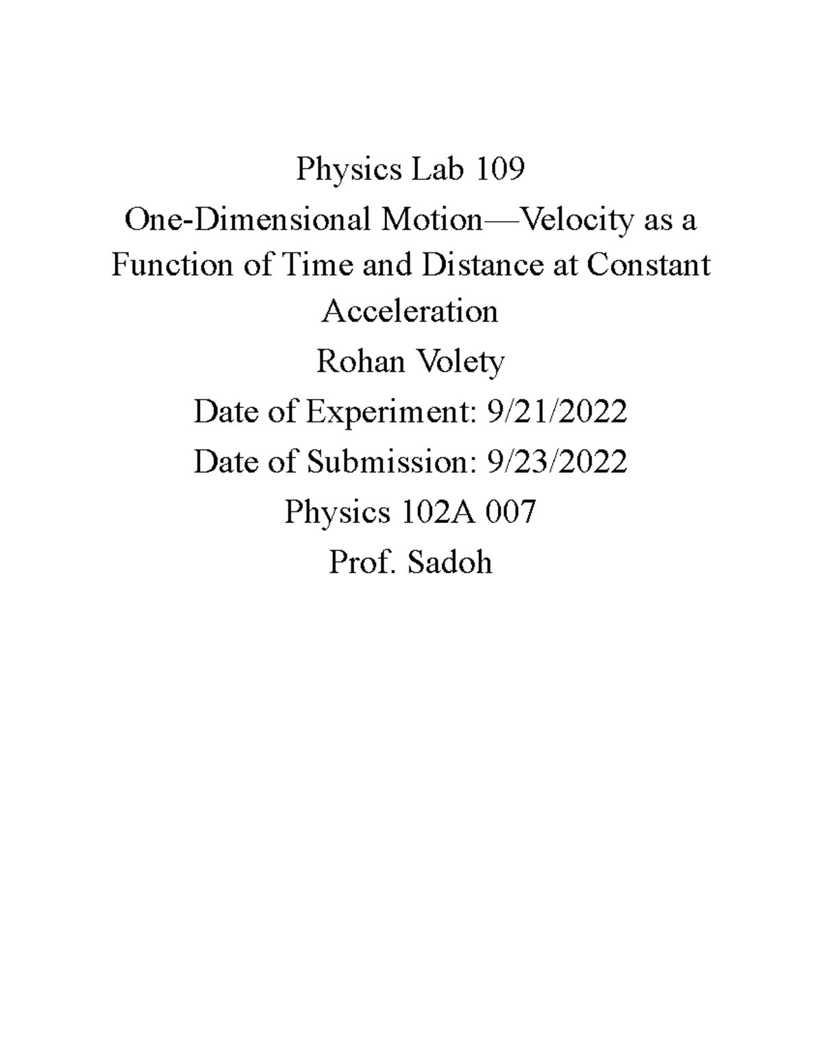 Physics Lab Report #2 - Google Docs - Physics Lab 109 One-Dimensional ...