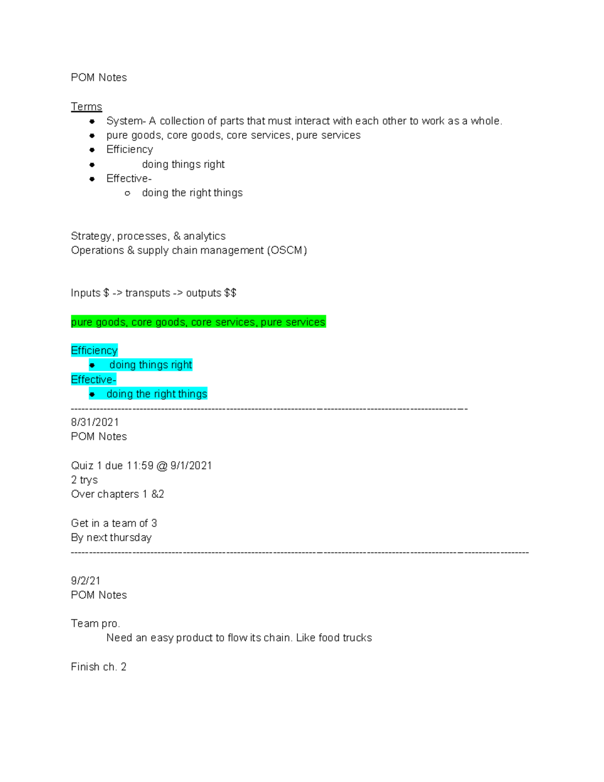 POM Notez - NOTES - POM Notes Terms System- A collection of parts that ...