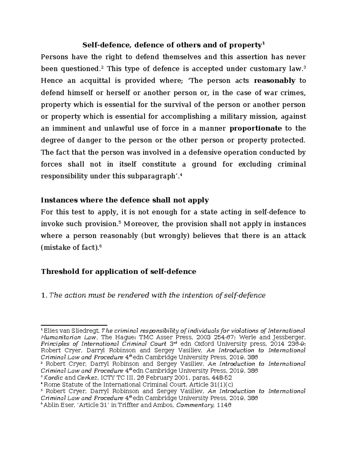 Self defence - Self defense under international criminal law - Self ...