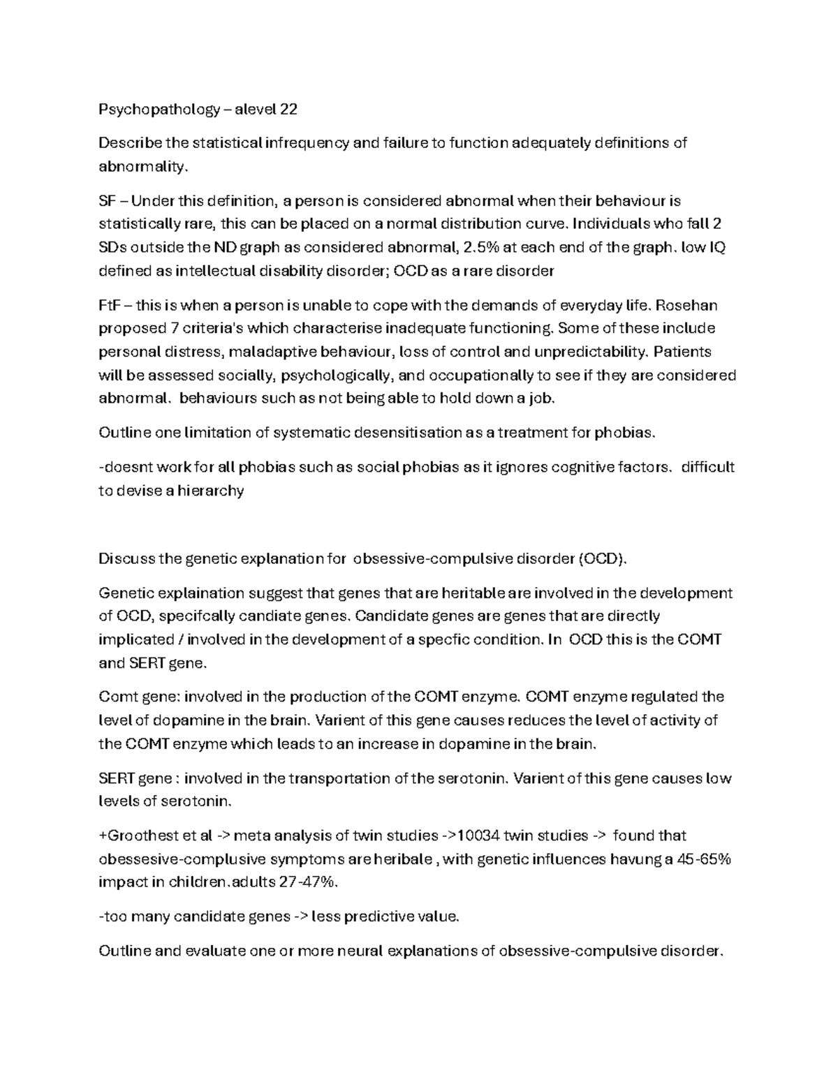 Describe the statistical infrequency and failure to function - SF ...