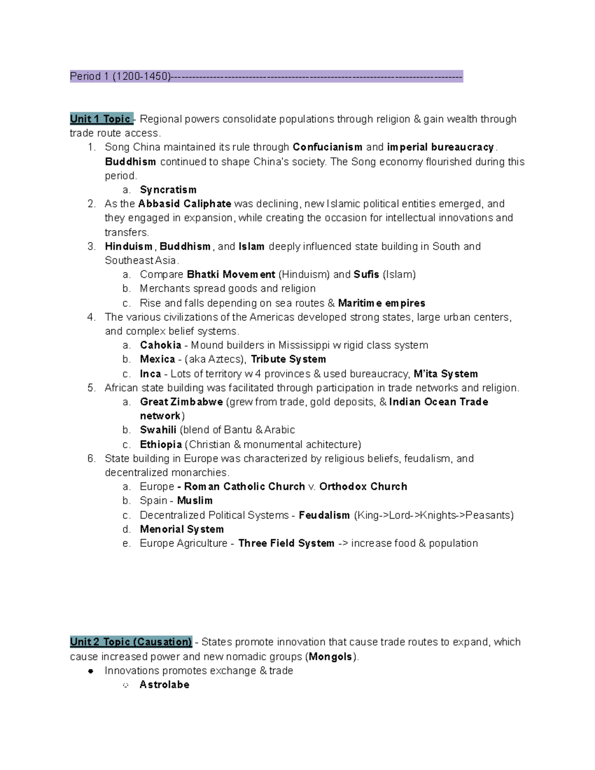 APo W Notes - Reviews main ideas. - Period 1 (1200-1450)- Unit 1 Topic ...