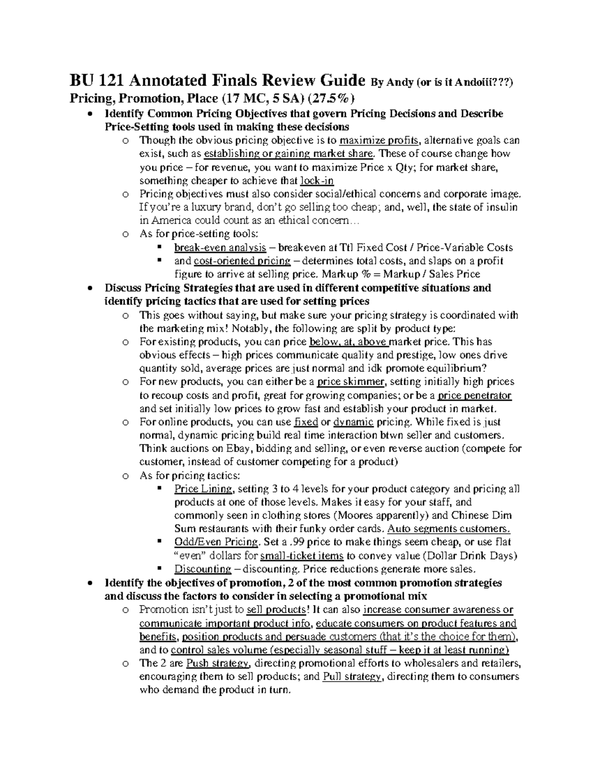 BU 121 Final Review Guide - BU 121 Annotated Finals Review Guide By ...