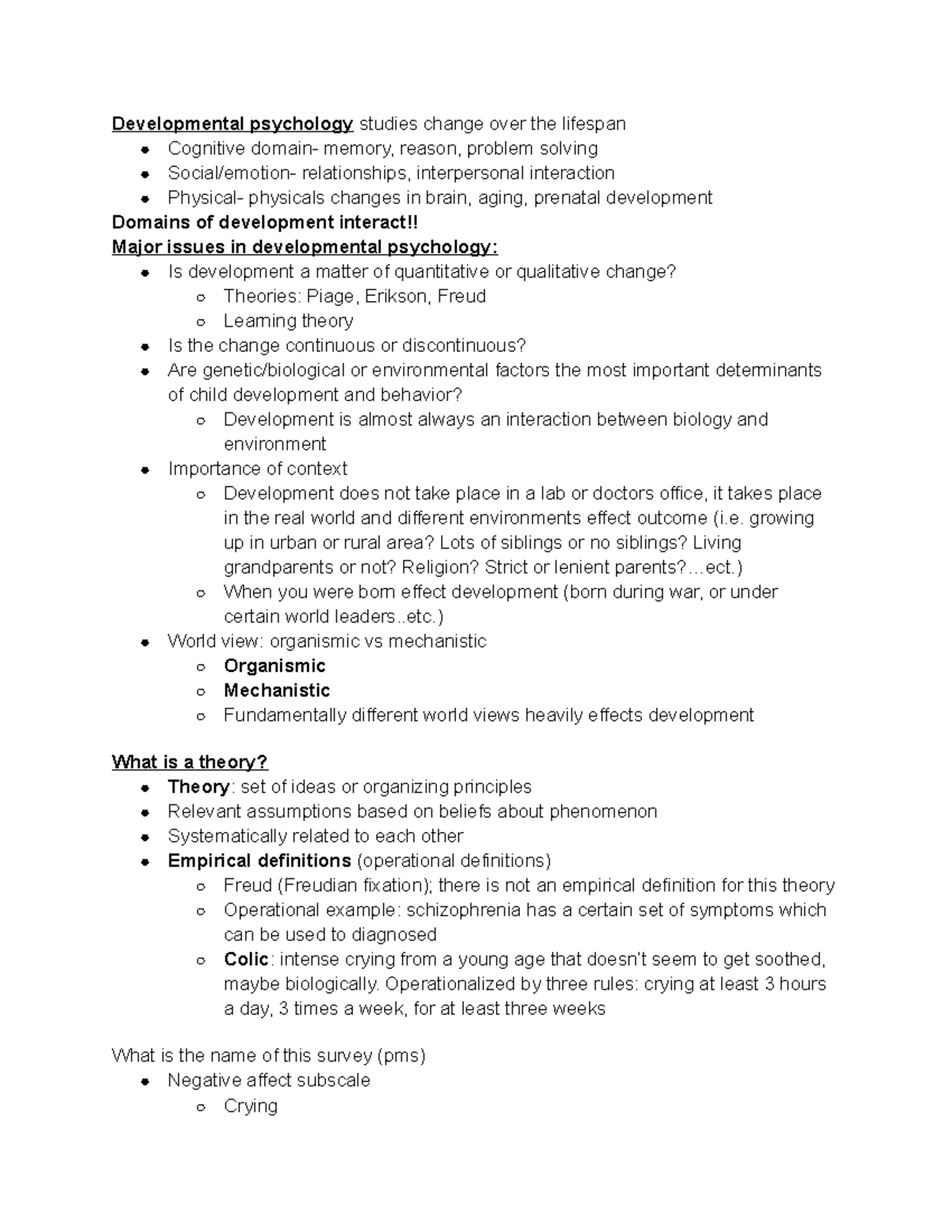 Psych 220 test 1 notes - Developmental psychology studies change over ...