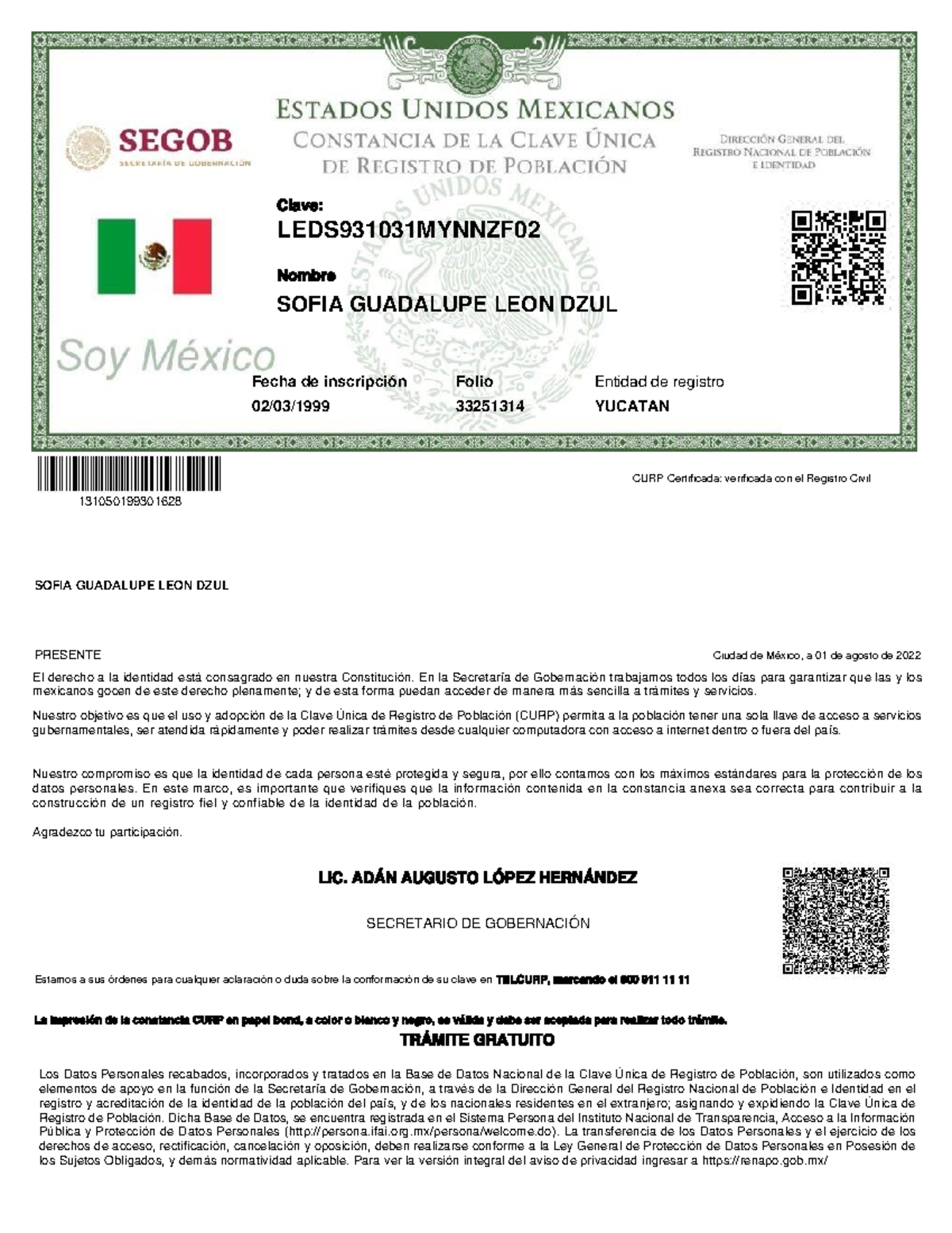 Curp - Documento curp editable - PRESENTE El derecho a la identidad ...