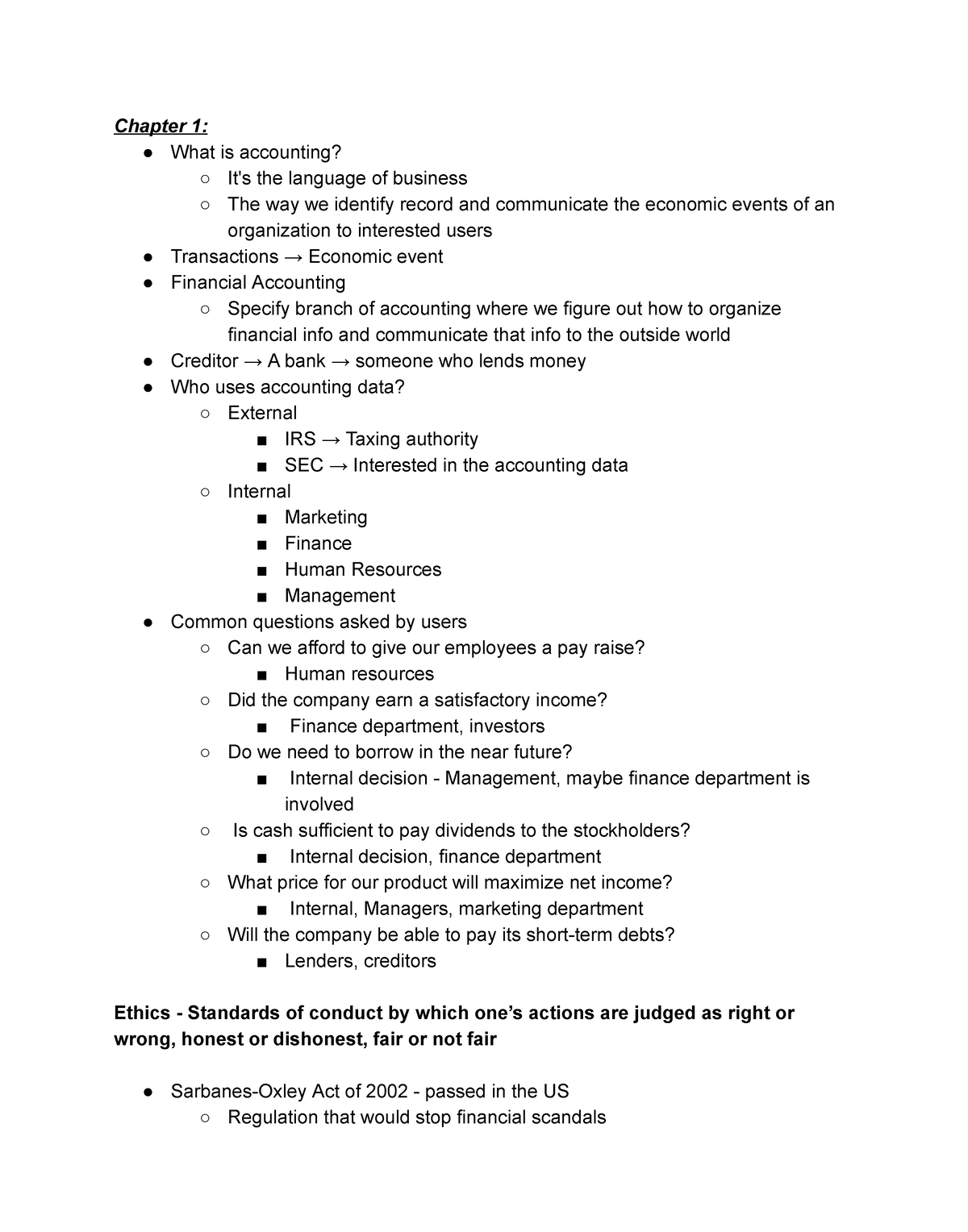 Accounting summary chp 1-3 - Chapter 1: What is accounting? It's the ...