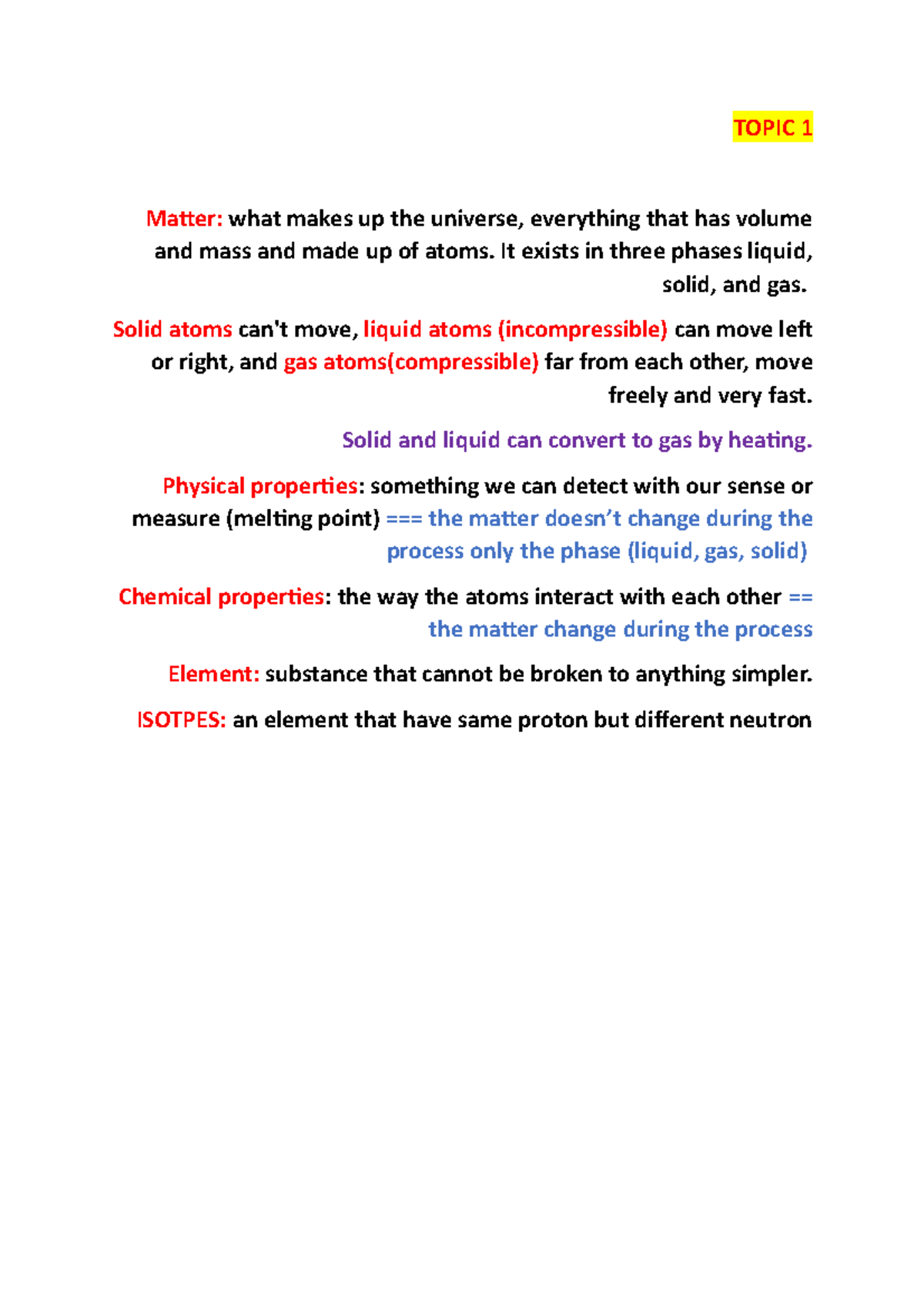 Preparatory Chemistry Notes - TOPIC 1 Matter: what makes up the ...