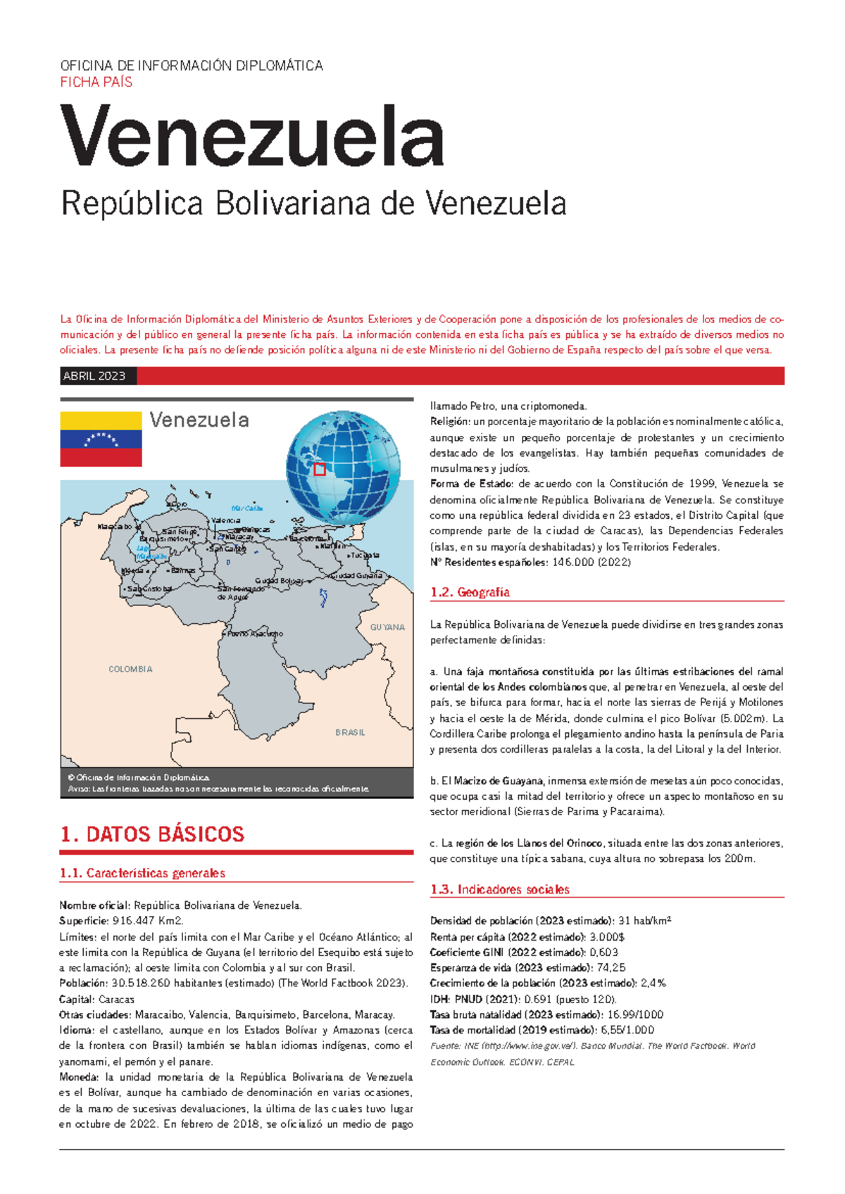 Venezuela Ficha PAIS - Venezuela República Bolivariana de Venezuela ...