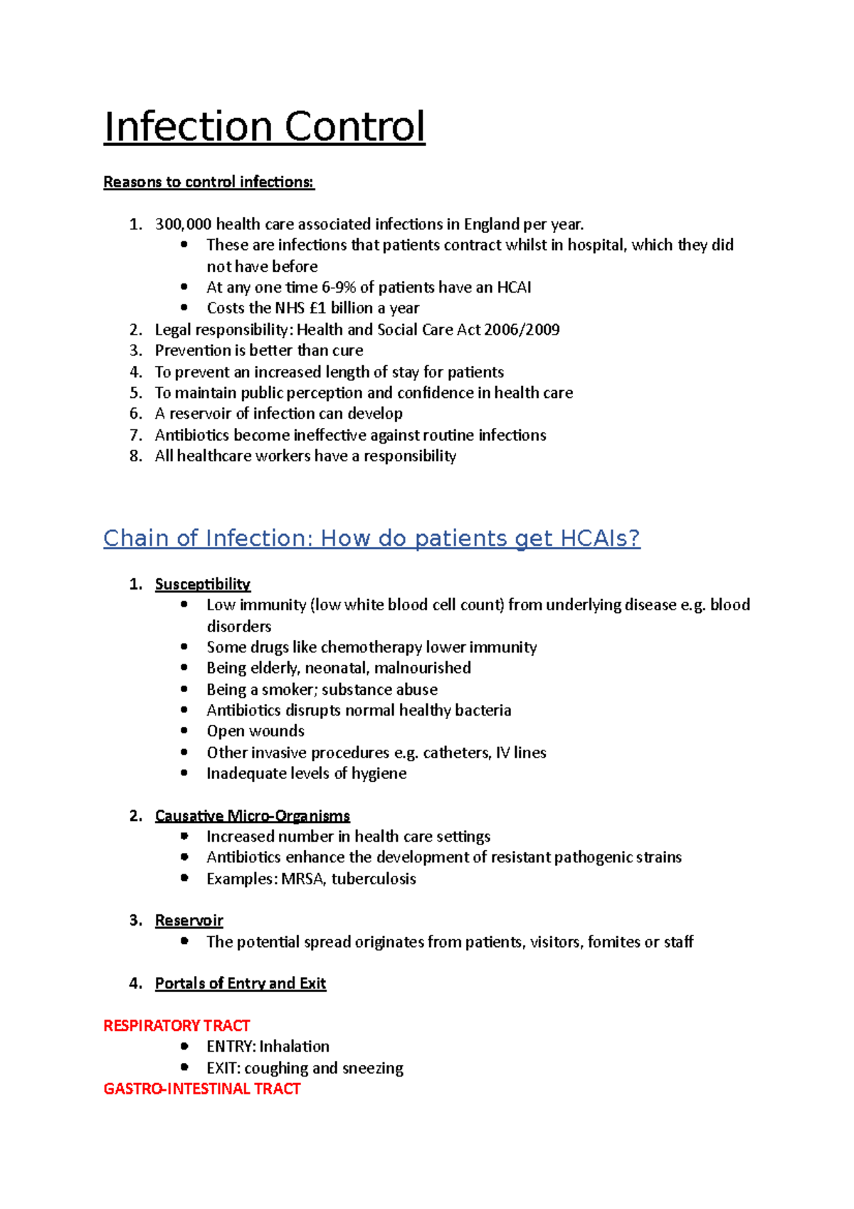 Infection Control - Medicine IMMS Notes - Infection Control Reasons to ...