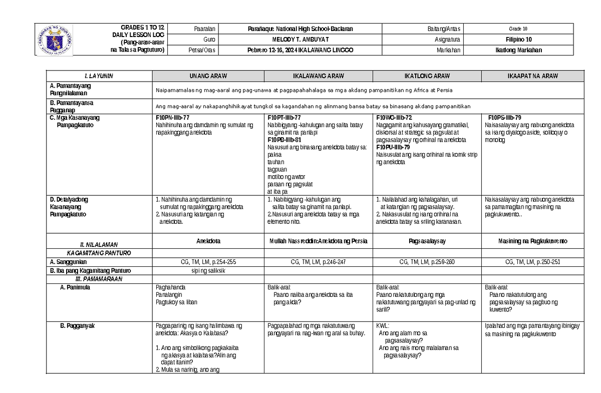 Week-2 Anekdota - A lesson in Filipino about anecdote - GRADES 1 TO 12 ...