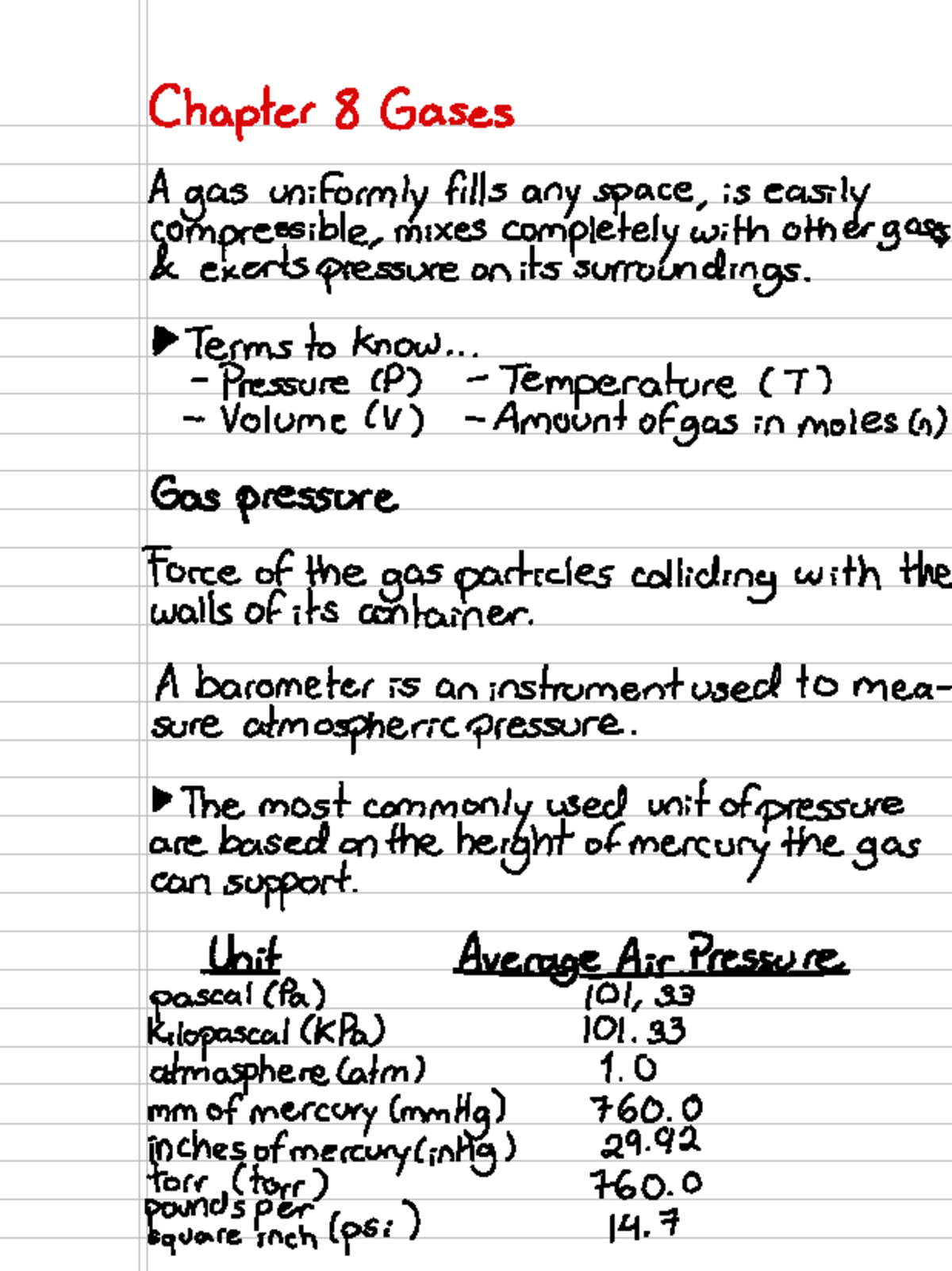Chapter 8 - Gases - Lecture notes for Dr. Olademehin's class - Chapter ...