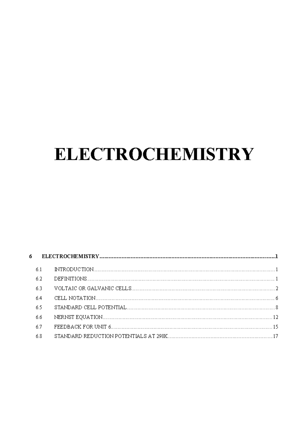 Electrochemistry Notes - ELECTROCHEMISTRY 6 - Studocu