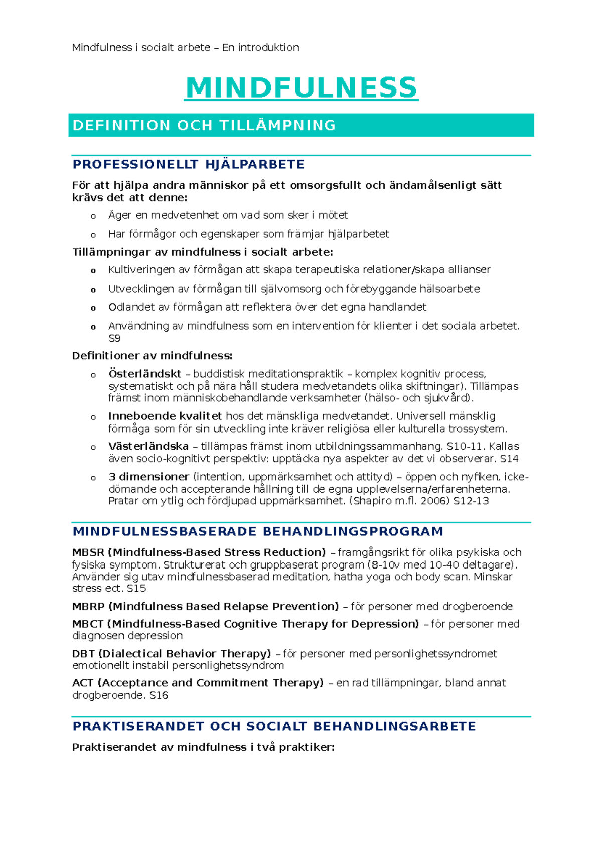 Mindfulness, Förhållningssätt - Sammanfattning, Emelie Hallbäck - kopia ...