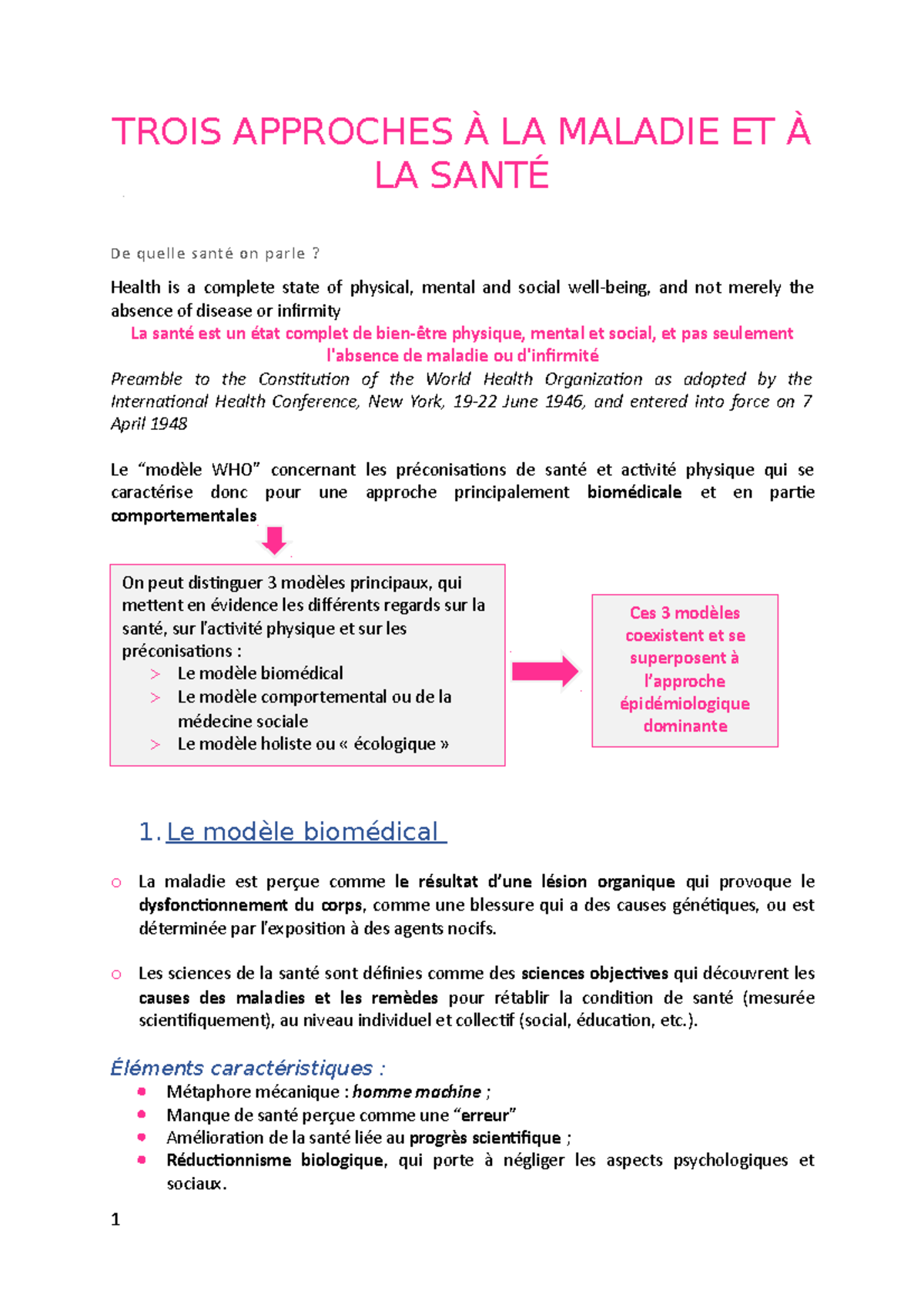 2. 3 approches à la maladie - TROIS APPROCHES À LA MALADIE ET À LA ...