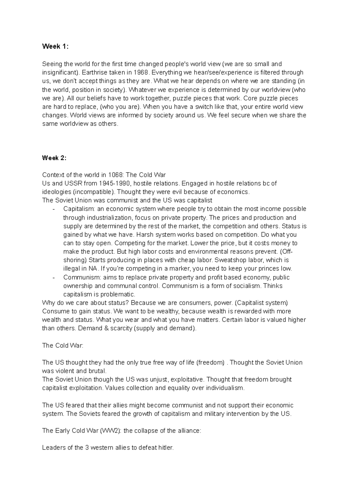 World Views in 1968 Notes - Seeing the world for the first time changed ...
