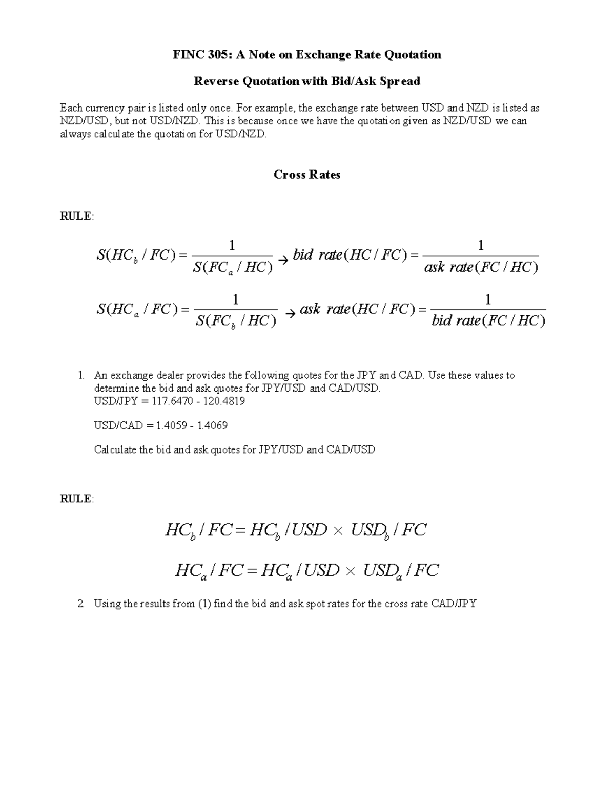 Cross Rates Calculations - - Studocu