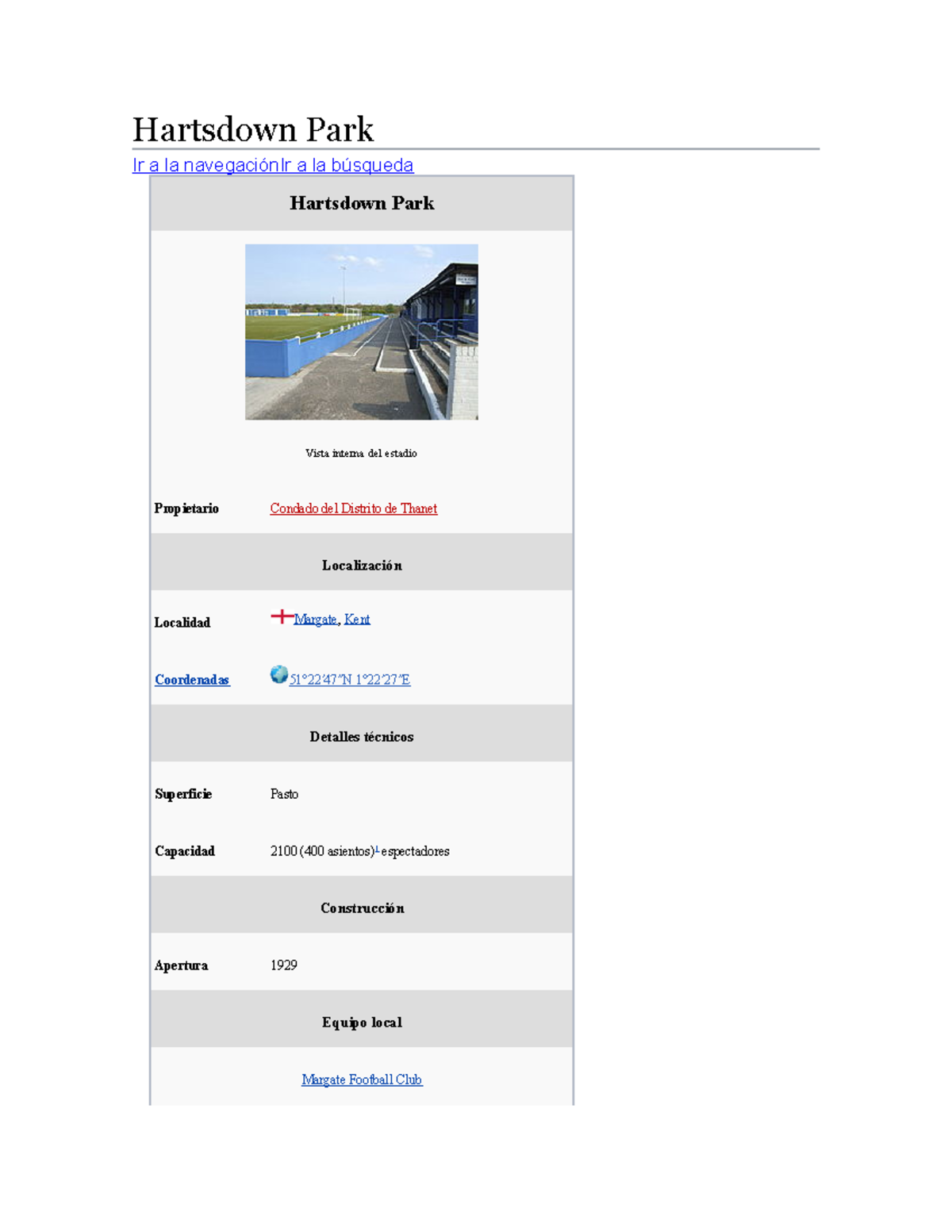 Hartsdown Park - Es hogar del Margate Football Club (conocido como ...
