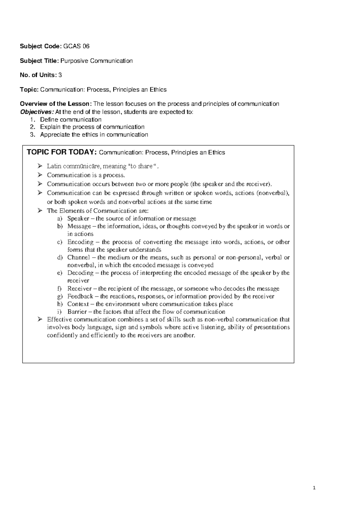 Module in Purposive Communication - Subject Code: GCAS 06 Subject Title ...