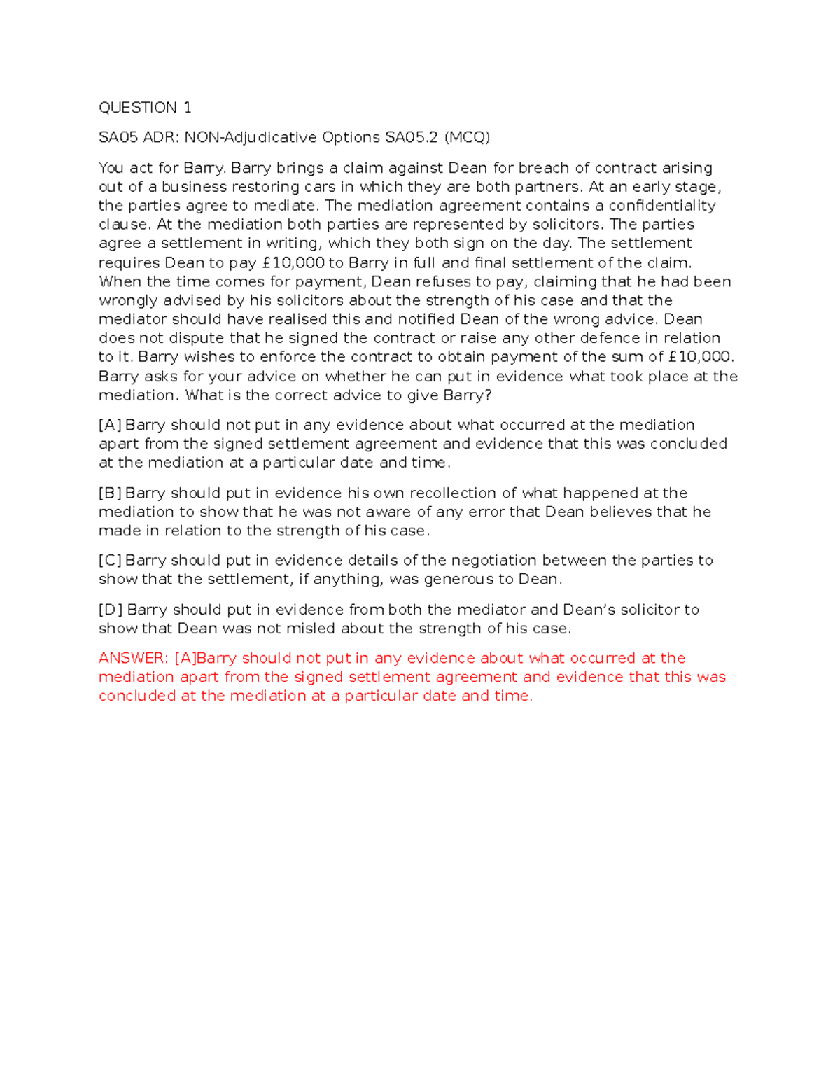 Civil Liti gation - information - QUESTION 1 SA05 ADR: NON-Adjudicative ...