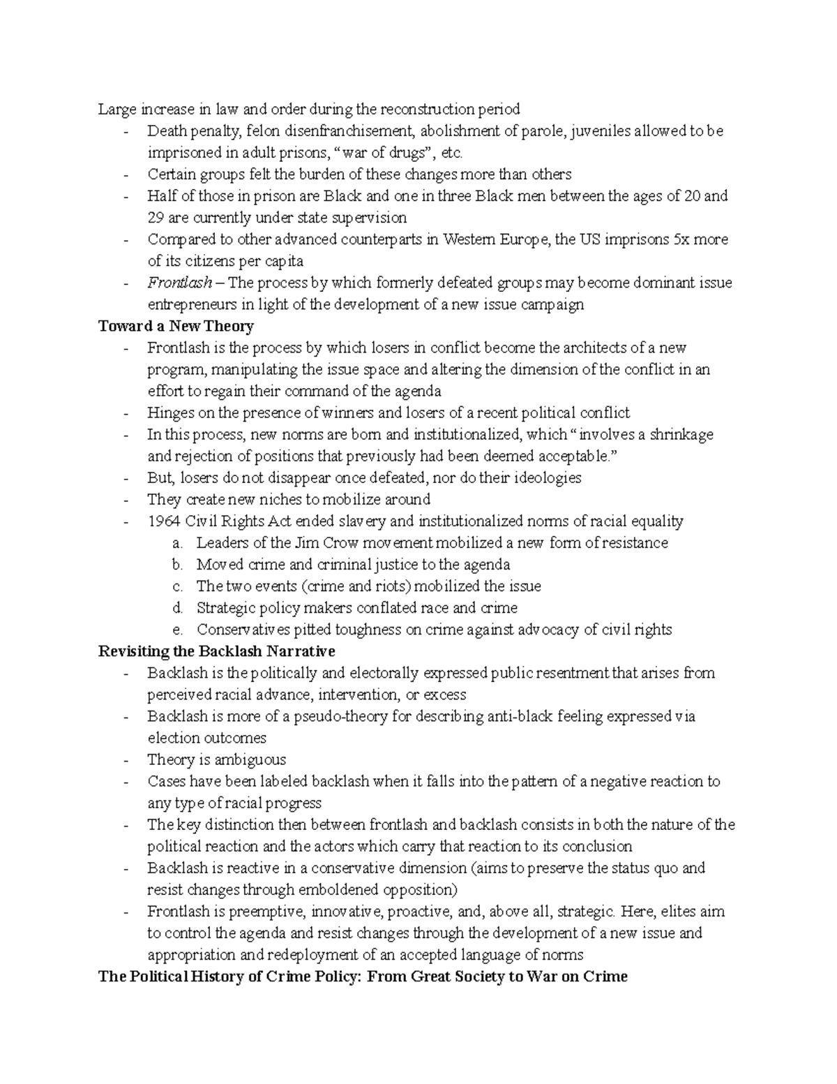 Frontlash Race and the Development of Punitive Crime Policy - Large ...