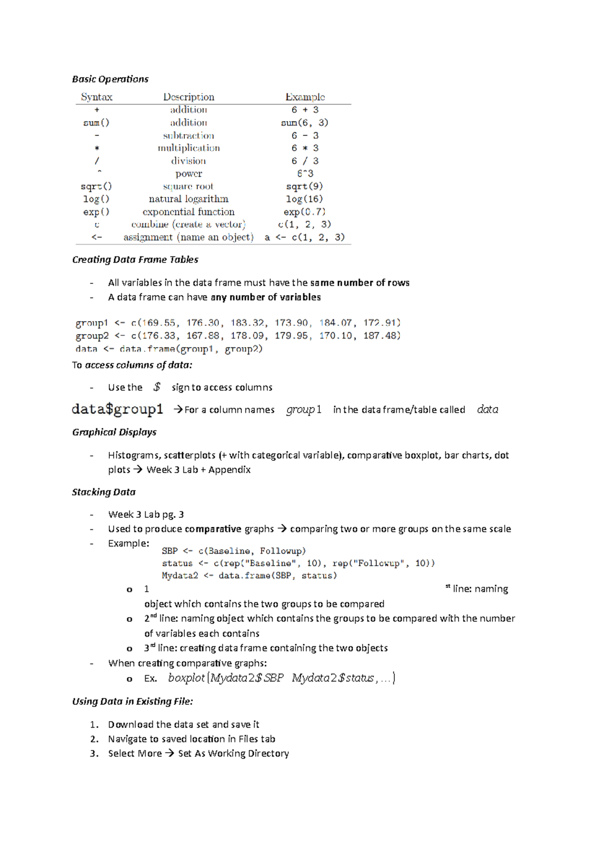 Lab Test Revision Summary - Basic Operations Creating Data Frame Tables ...