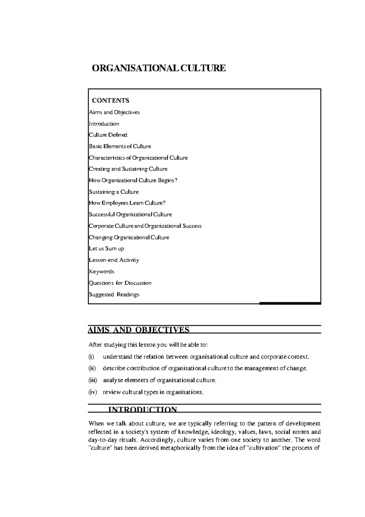 Organizational Culture - 326 ORGANISATIONAL CULTURE AIMS AND OBJECTIVES ...