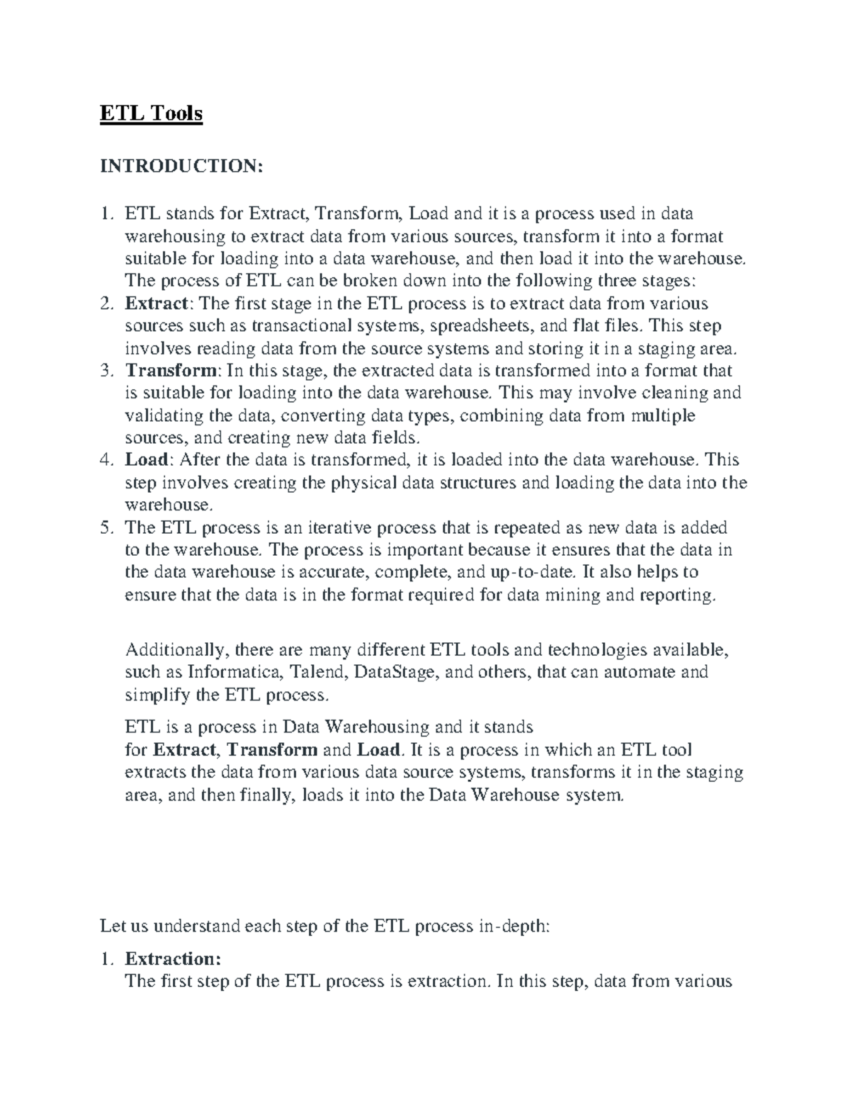 Data Warehousing second unit notes new - ETL Tools INTRODUCTION: ETL ...