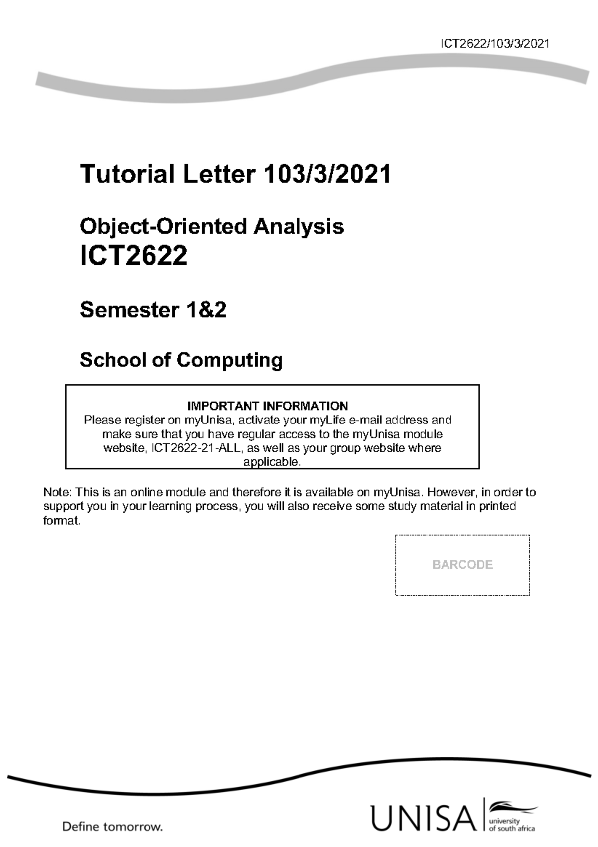 ICT2622 - Semester 1 2021 - Assignment 2 - Questions - ICT2622/103/3/20 21 Tutorial Letter 103/3 ...