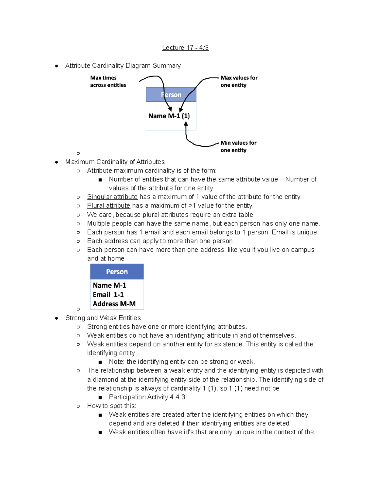 Lecture 17 - 4 3 - Lecture 17 - 4/ Attribute Cardinality Diagram ...
