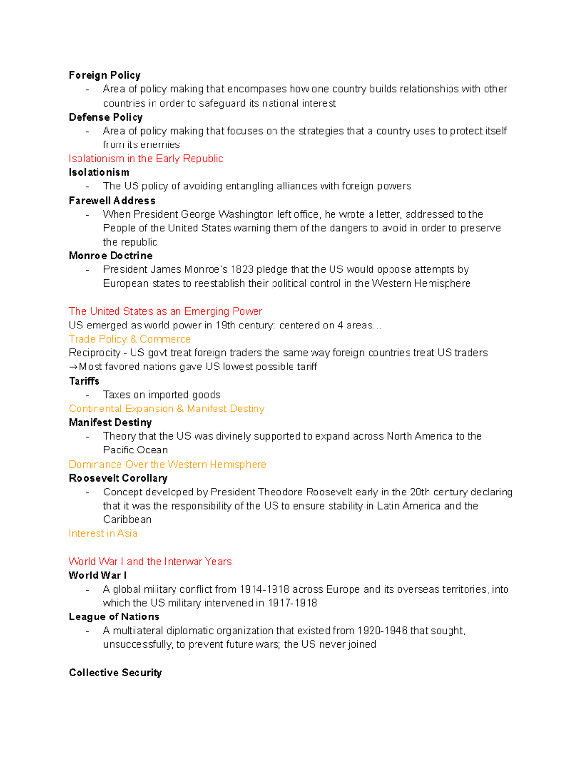 Chapter 16 Notes - Summary U.S. Government - Foreign Policy Area of ...